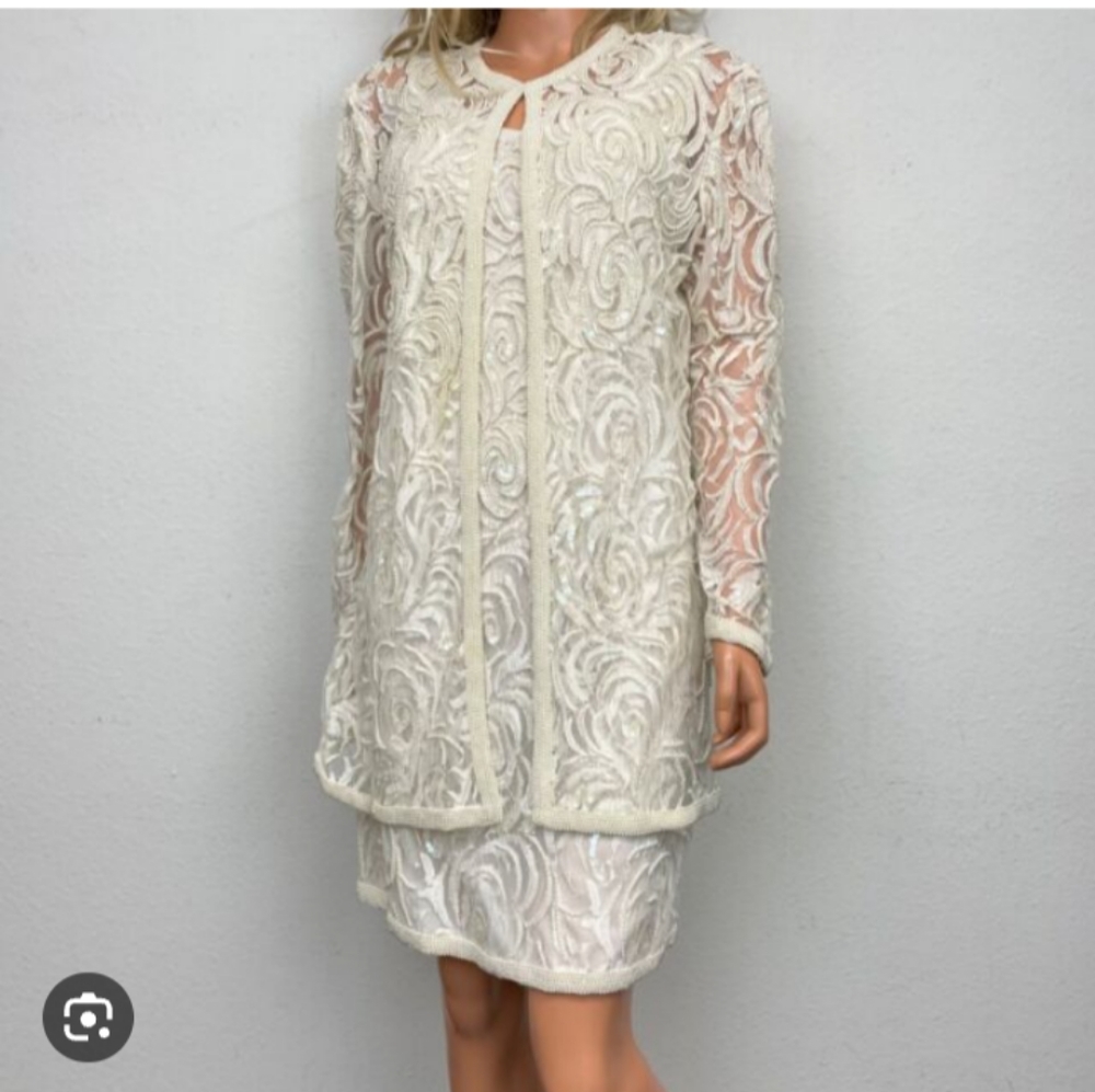 Scala Vintage Ladies Lace Beaded Dress With Jacket (P… - Gem